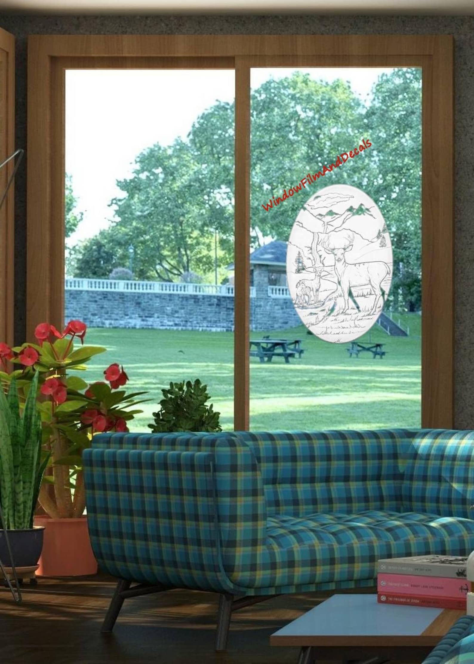 Deer Scene Oval Static Cling Window Decal 15 X 23 - Etsy