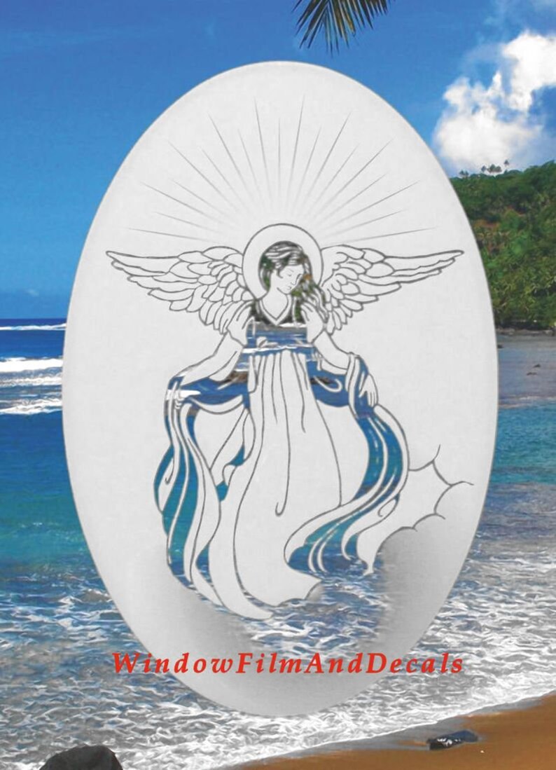 Angel Oval Static Cling Window Decal 10.5" X 16" - White W/clear Design ...