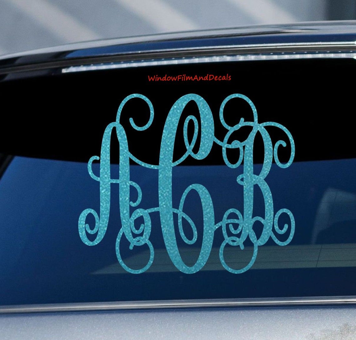 Glittery Custom Monogram Car Window Decal Script Vine | Etsy
