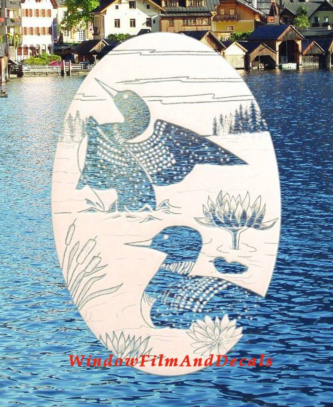 Loons Scene Oval Static Cling Window Decal 8" X 12" - White W/clear ...