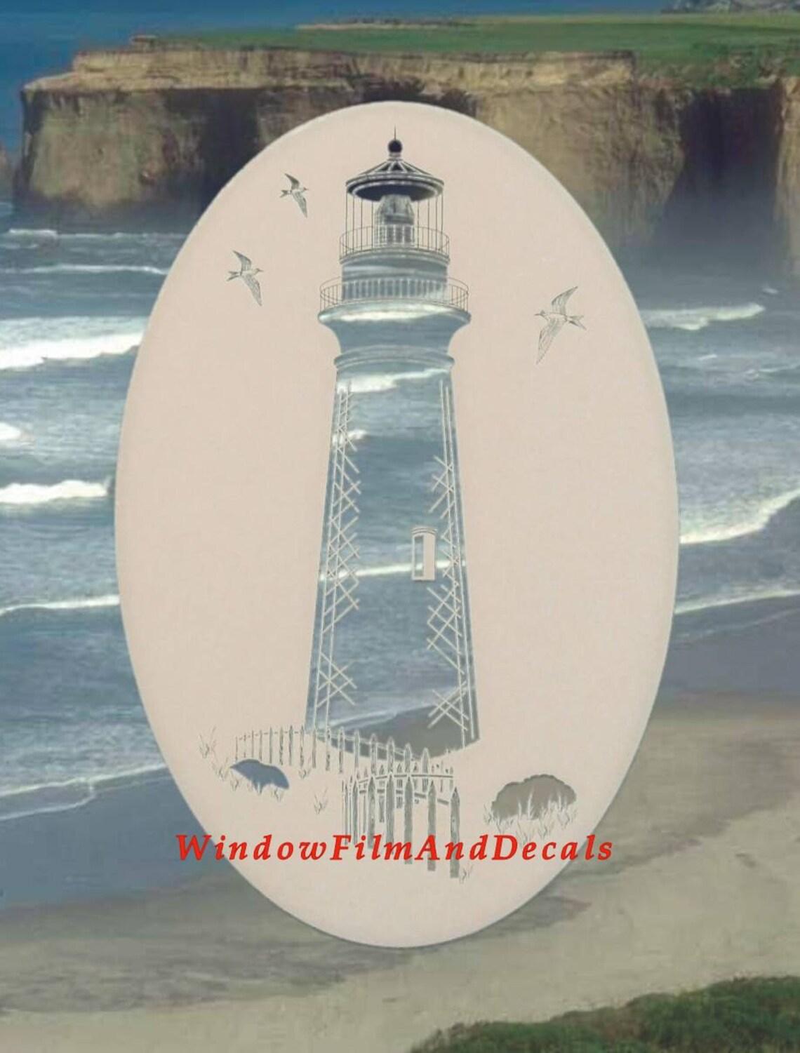 Lighthouse Oval Static Cling Window Decal 8 X 12 - Etsy