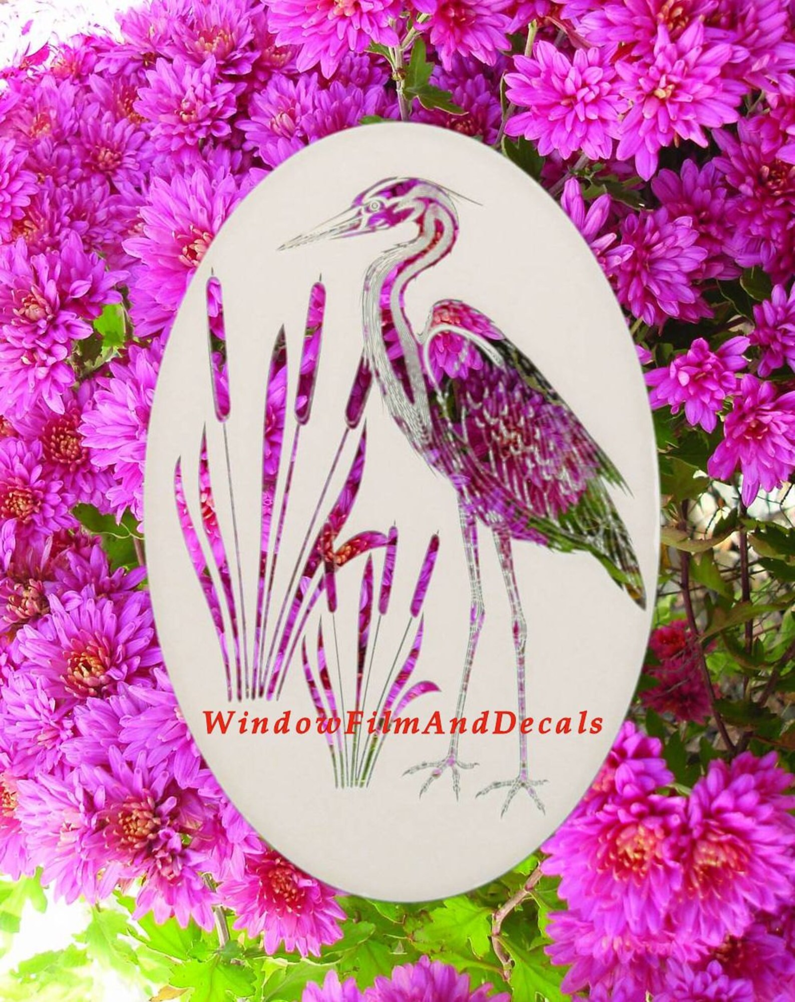 Right Facing Egret & Cattails Oval Static Cling Window Decal | Etsy