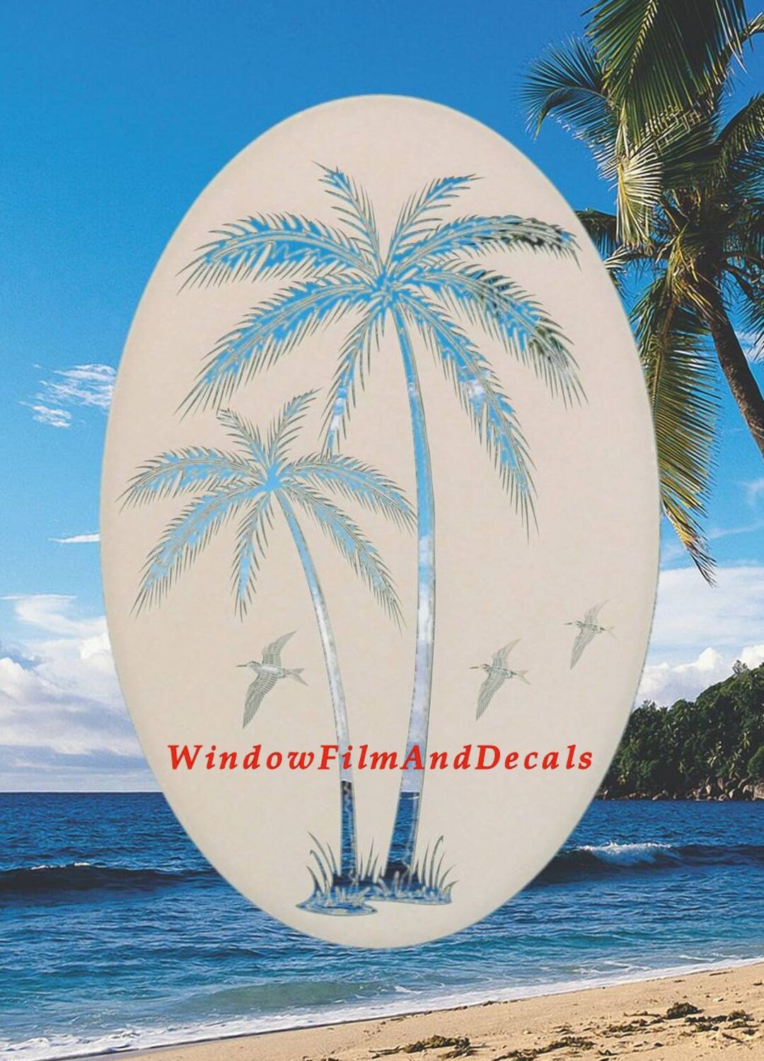 Palm Trees (right Leaning) Oval Static Cling Window Decal 10.5" X 16 ...