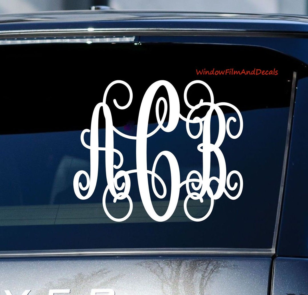 Custom Monogram Car Window Decal - Script Vine Font - Personalized ...