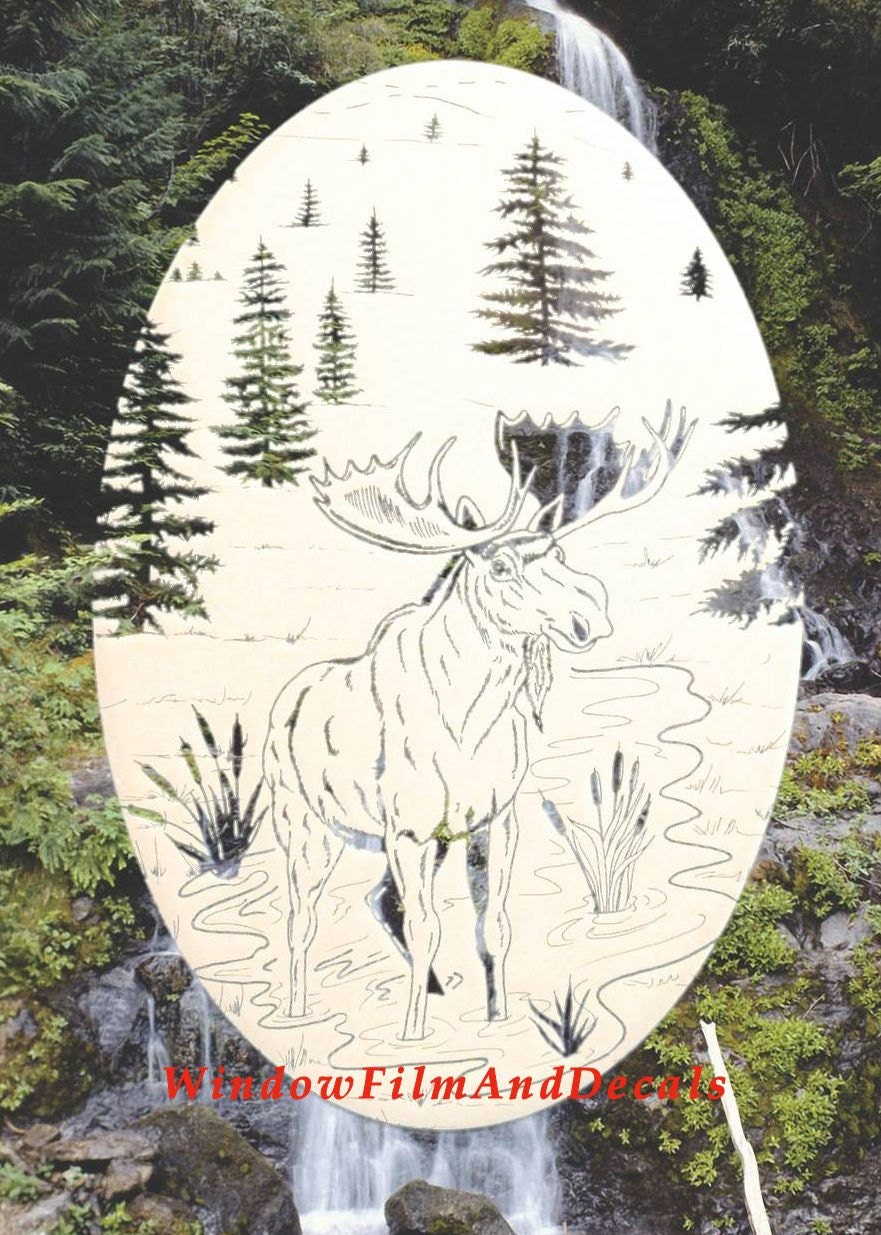 Moose Scene Oval Static Cling Window Decal 21 X 33 - Etsy