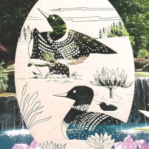 Loons Scene Oval Static Cling Window Decal 8" X 12" - White W/clear ...