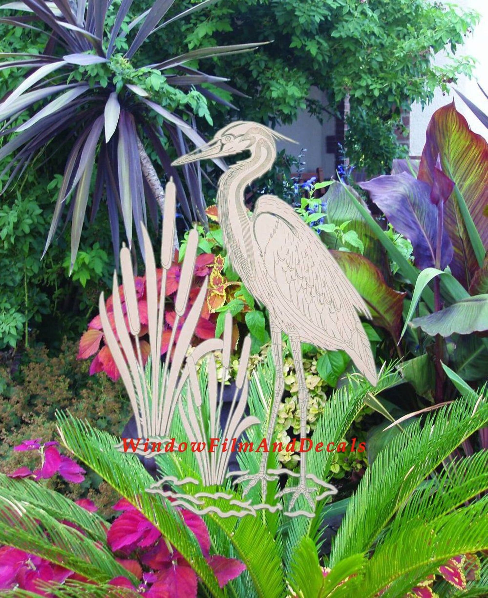 Right Facing Egret & Cattails Oval Static Cling Window Decal - Etsy
