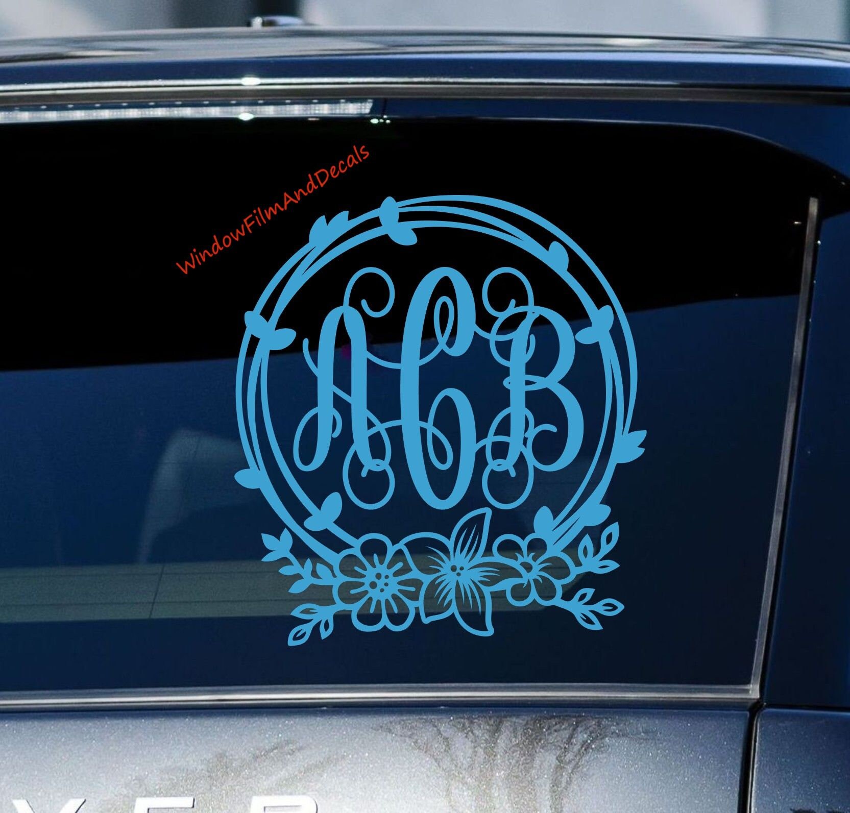 Custom Floral Vine Monogram Car Window Decal Personalized - Etsy