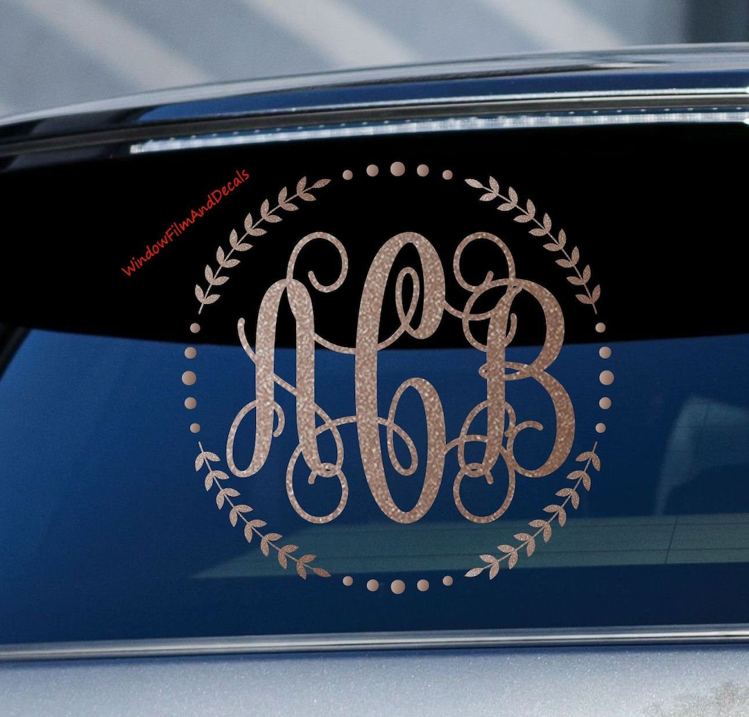 Glittery Custom Circle Monogram Car Window Decal Vine Personalized ...