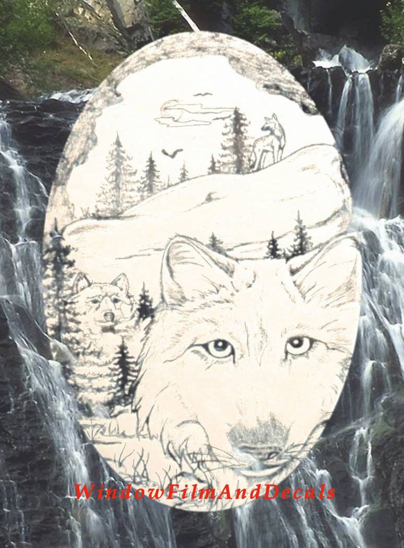 Wolf Scene Oval Static Cling Window Decal 8 X 12 - Etsy