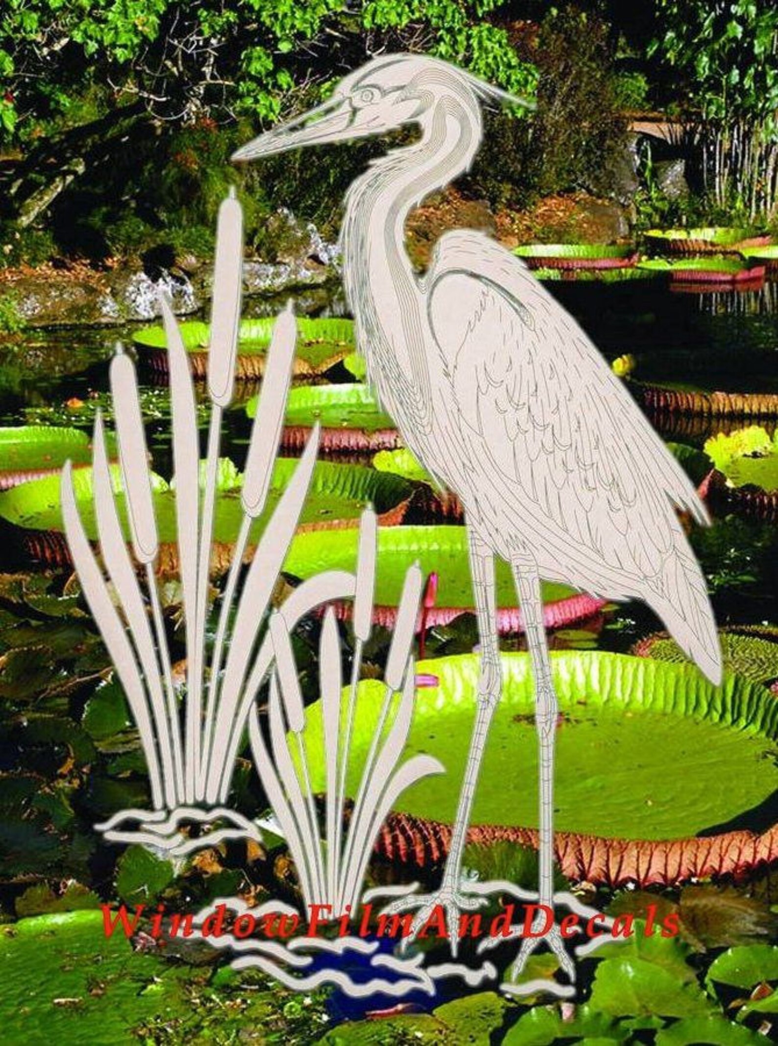 Right Facing Egret & Cattails Oval Static Cling Window Decal - Etsy