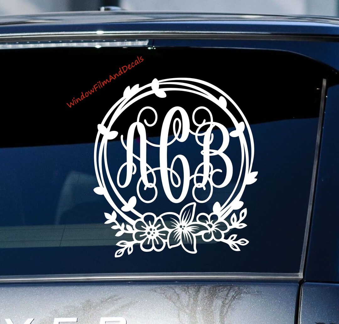 Custom Floral Vine Monogram Car Window Decal - Personalized Initials ...