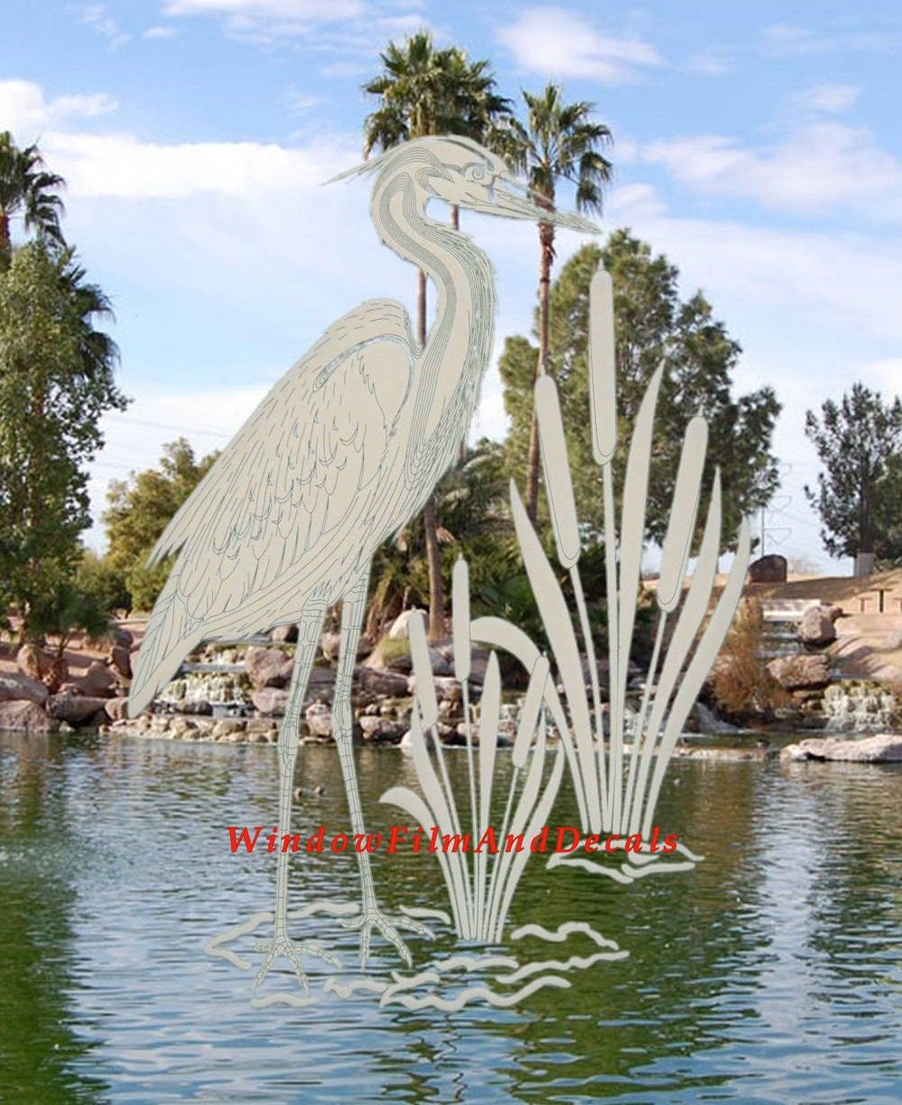 Egret & Cattails left Facing Oval Static Cling Window Decal - Etsy