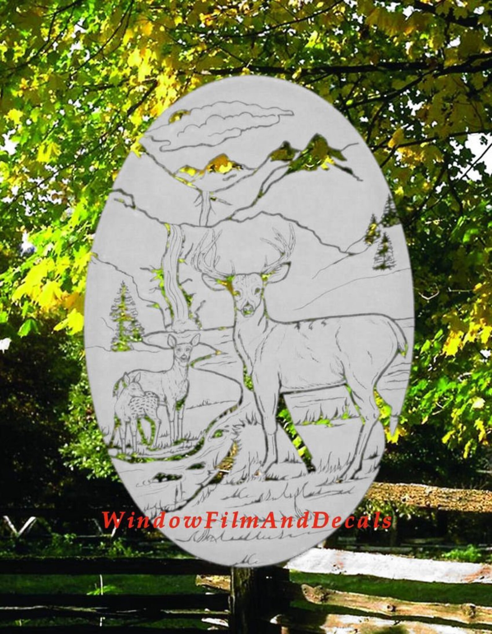 Deer Scene Oval Static Cling Window Decal 8 X 12 - Etsy