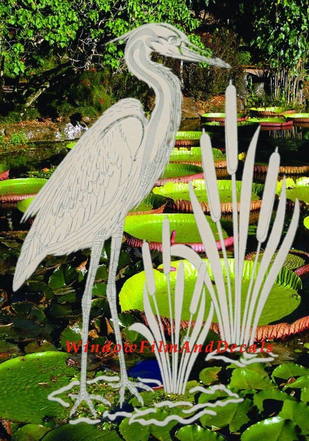 Egret & Cattails (left Facing) Rev Oval Static Cling Window Decal 15" X ...