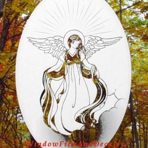 Angel Oval Static Cling Window Decal 15" X 23" - White W/clear Design ...