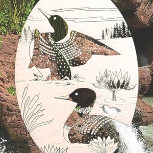 Loons Scene Oval Static Cling Window Decal 10.5" X 16" - White W/clear ...