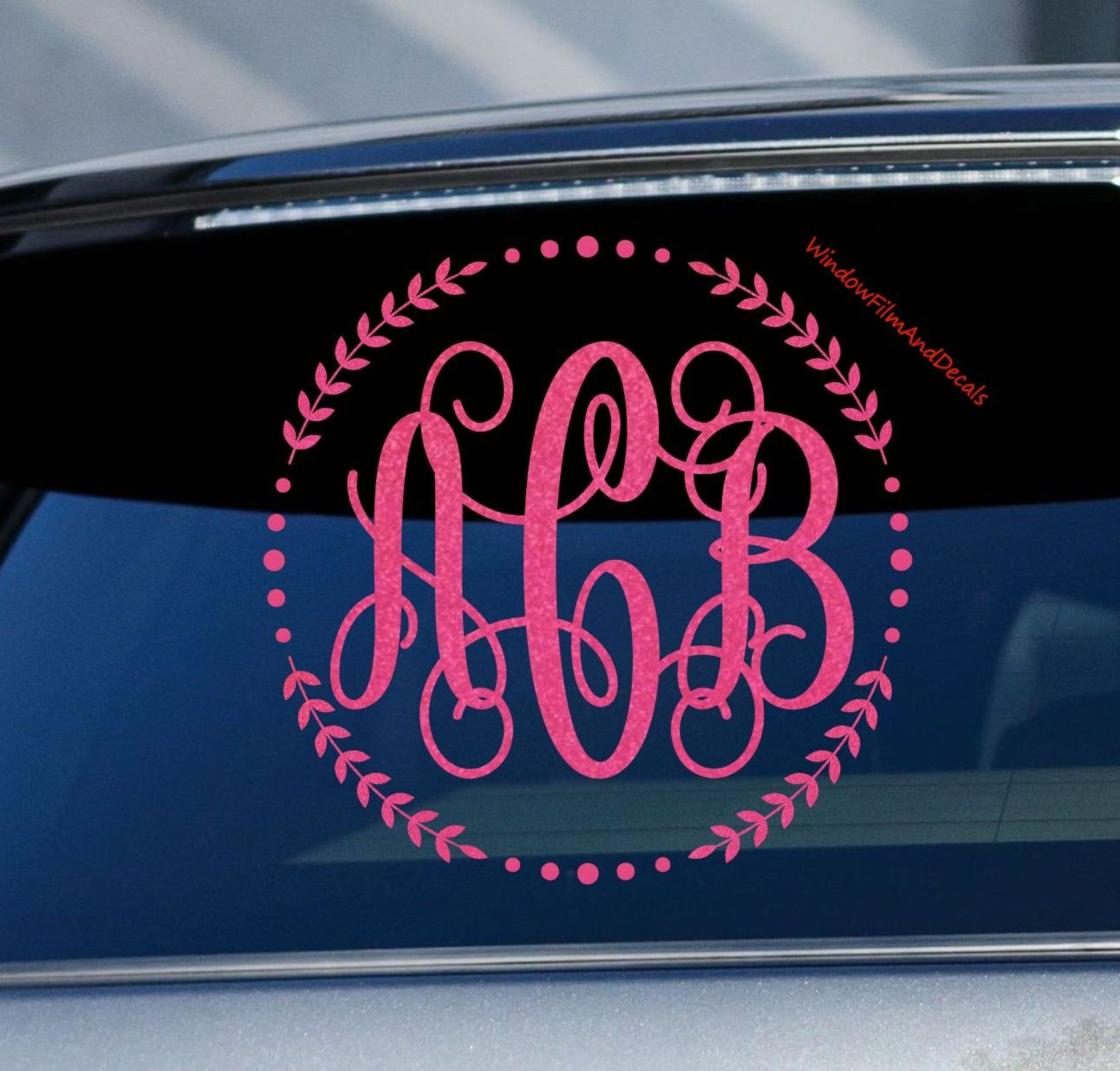 Glittery Custom Circle Monogram Car Window Decal Vine - Etsy