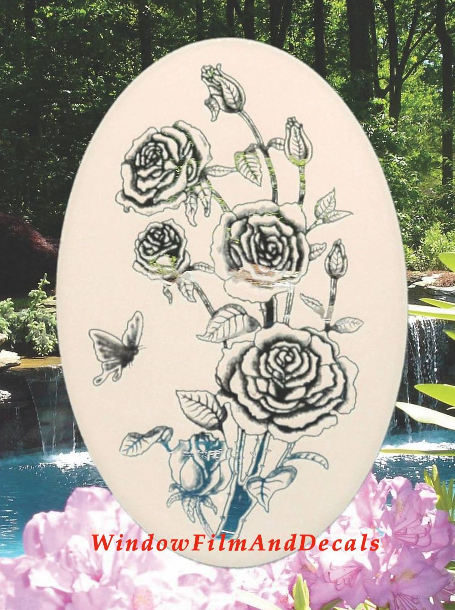 Roses Oval Static Cling Window Decal 15 X 23 - Etsy