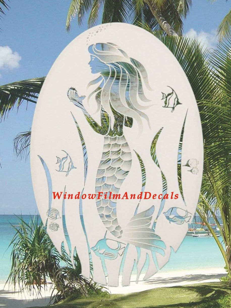 Mermaid Oval Static Cling Window Decal 4" X 6" - White W/clear Design ...