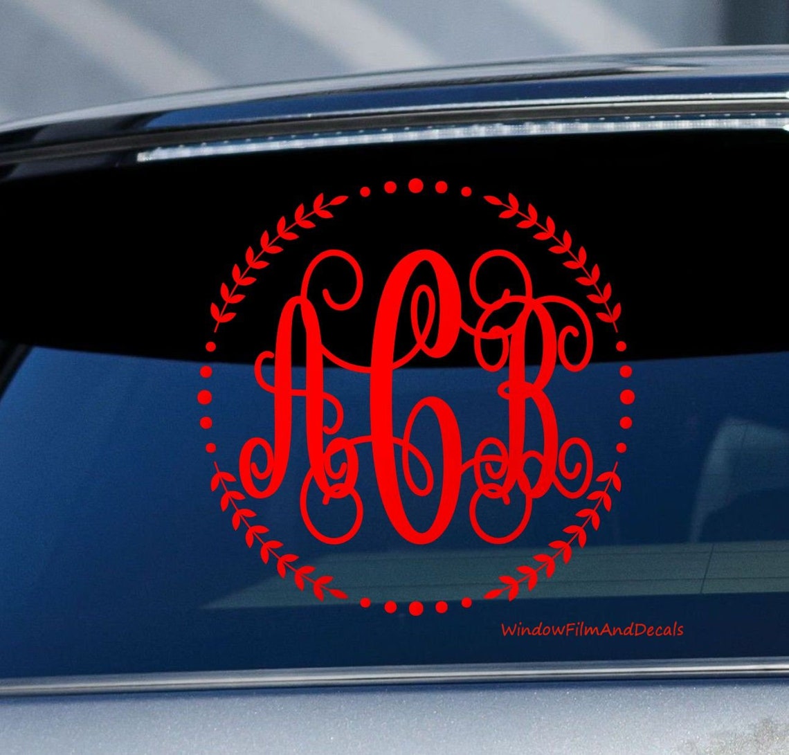 Custom Circle Vine Monogram Car Window Decal - Personalized Initials ...