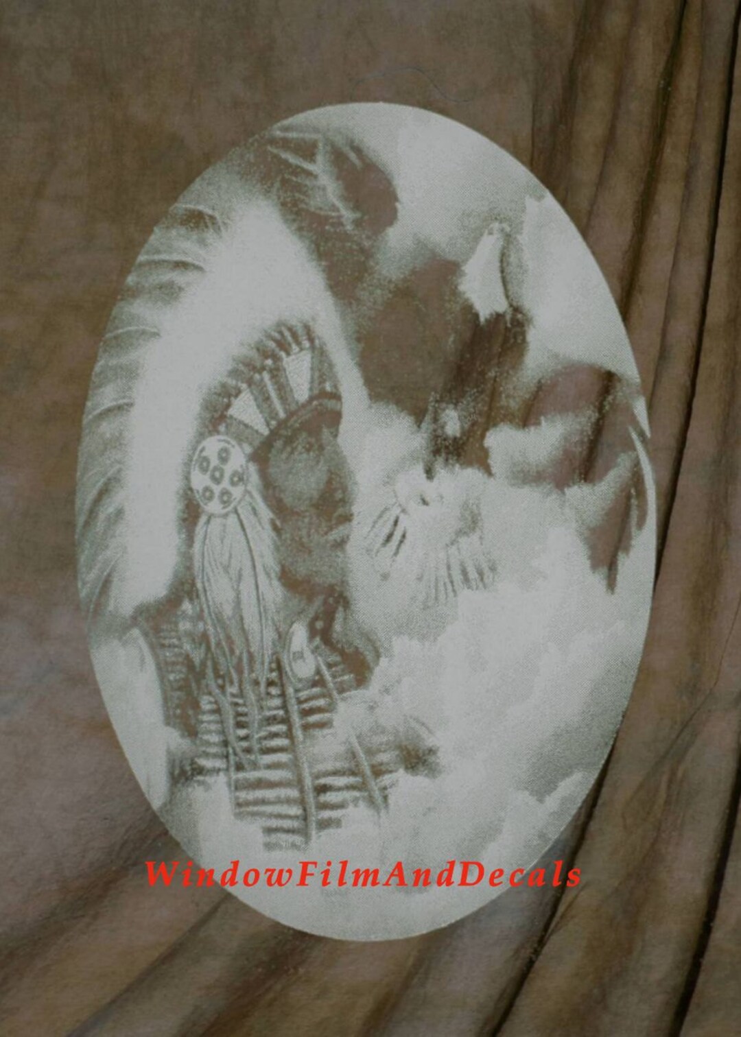 Indian Chief Oval Static Cling Window Decal 8" X 12" - White W/clear ...