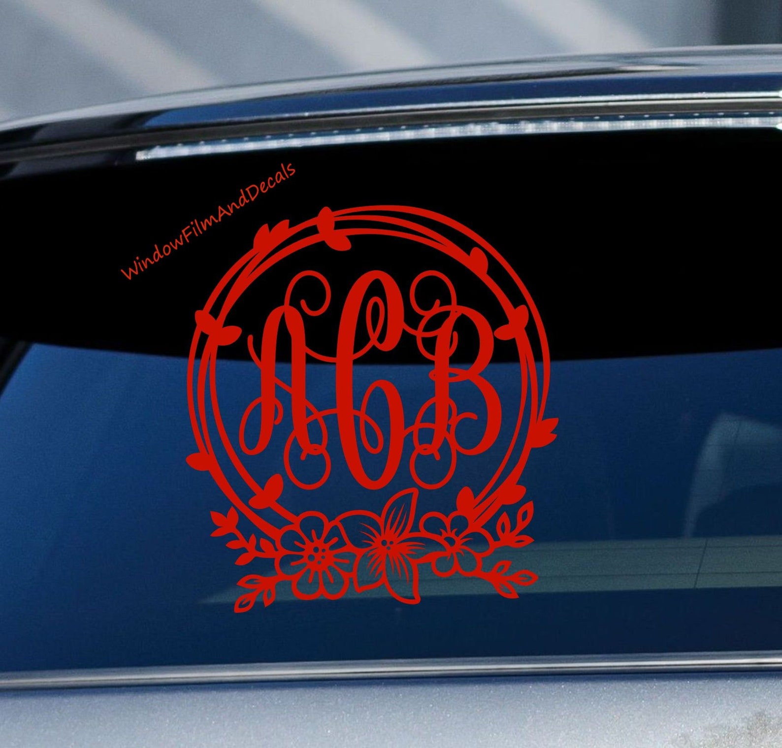 Custom Floral Vine Monogram Car Window Decal - Personalized Initials ...