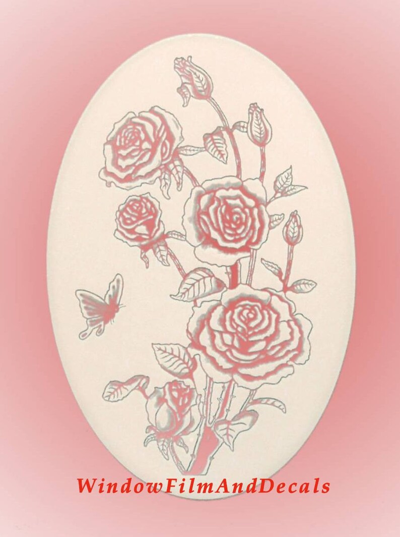 Roses Oval Static Cling Window Decal 15 X 23 - Etsy