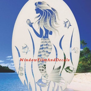 Mermaid Oval Static Cling Window Decal 26" X 41" - White W/clear Design ...
