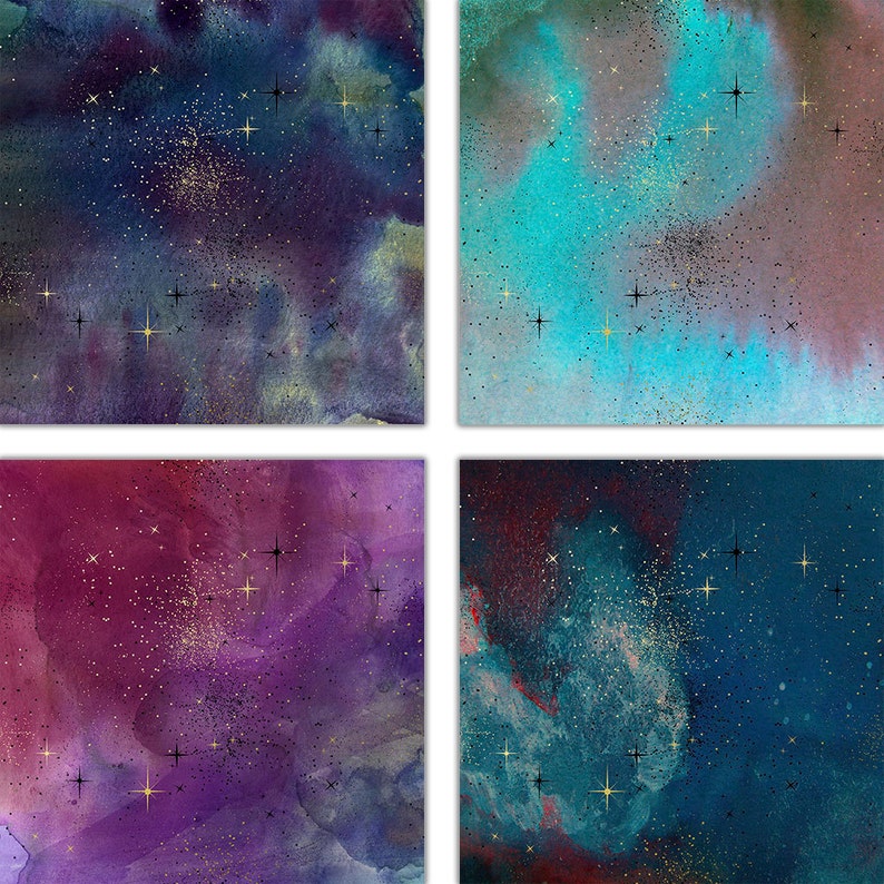 Watercolor Galaxy Paper Space Digital Paper Stars Background - Etsy