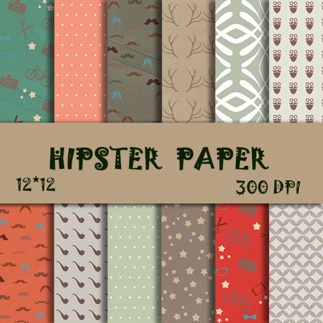 Hipster Paper Pack Antler Digital Paper Mustache Papers - Etsy