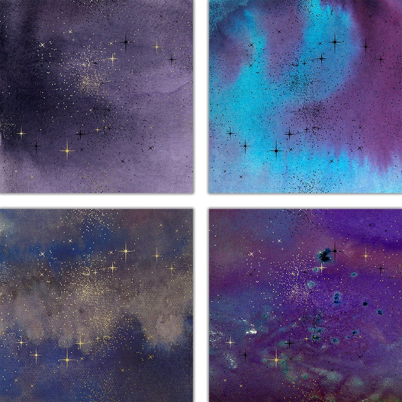 Watercolor Galaxy Paper Space Digital Paper Stars Background - Etsy