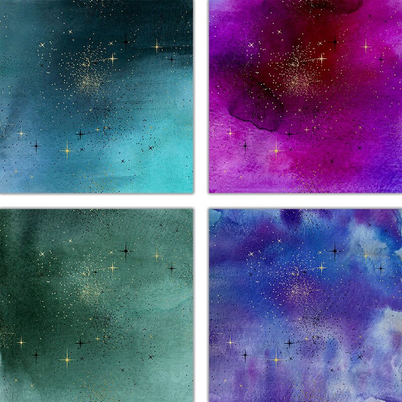 Watercolor Galaxy Paper Space Digital Paper Stars Background - Etsy