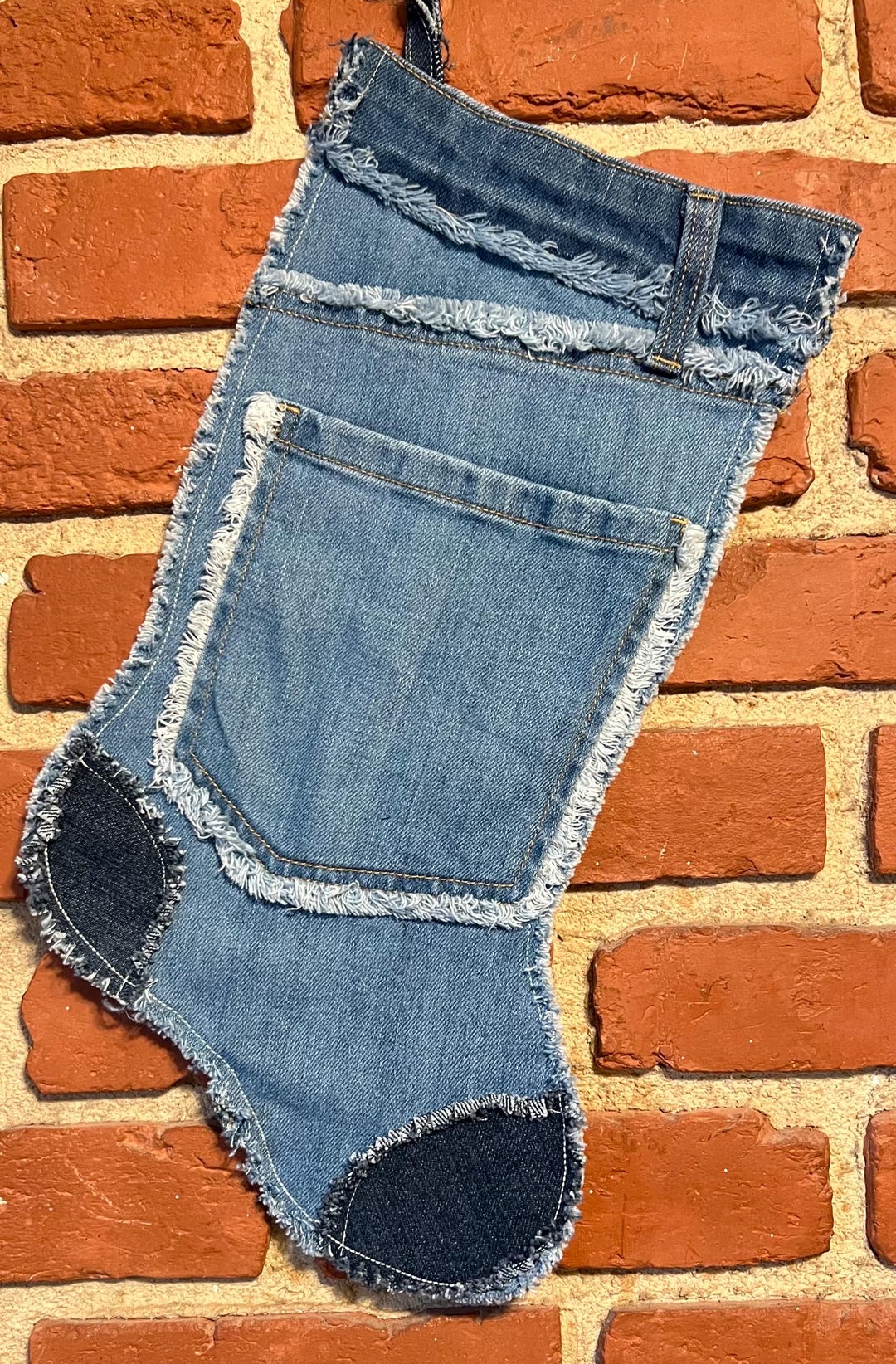 Upcycled Denim Christmas Stocking, Rustic Holiday Decor - Etsy