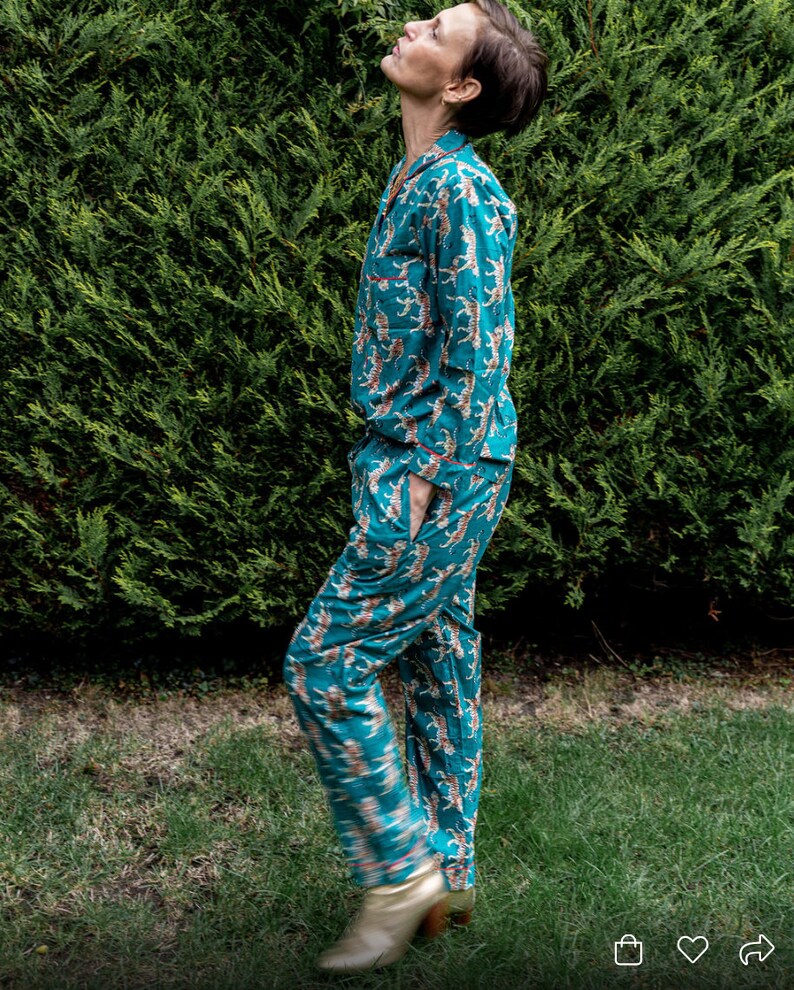 PALE YELLOW Print Womens Cotton PYJAMAS in Bag Hand Block Print 100% ...