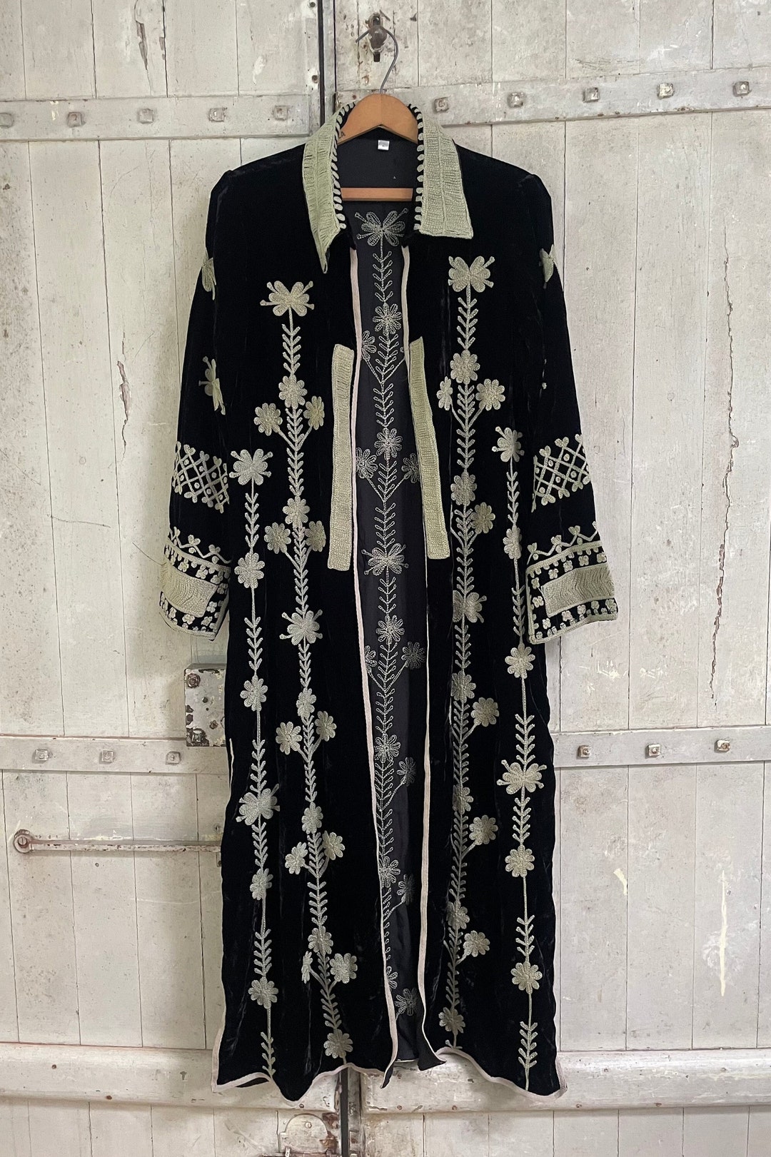 Luxe Silk Velvet Embroidered COAT in BLACK Sizes S M L Xl - Etsy