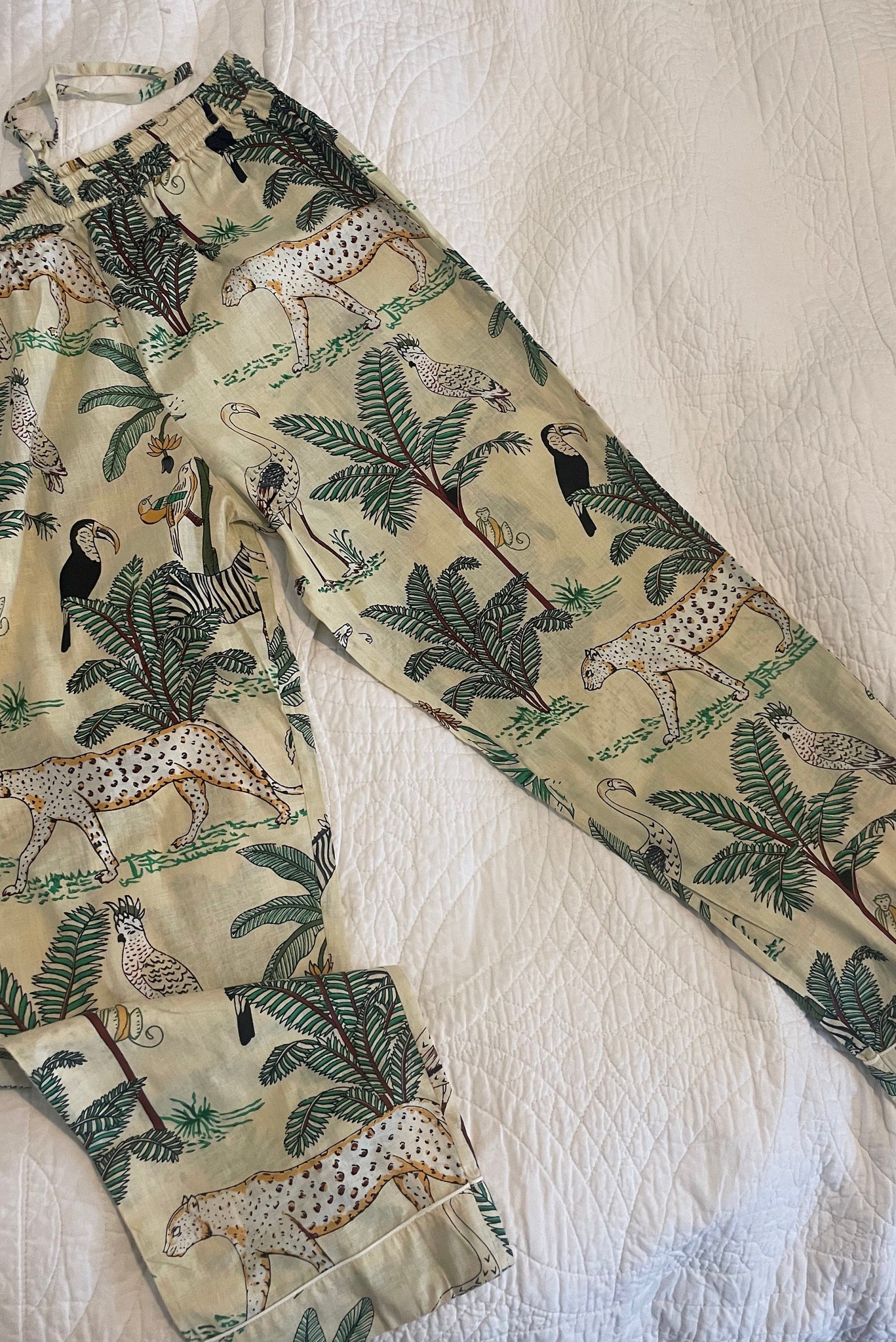 PALE YELLOW Print Womens Cotton PYJAMAS in Bag Hand Block Print 100% ...