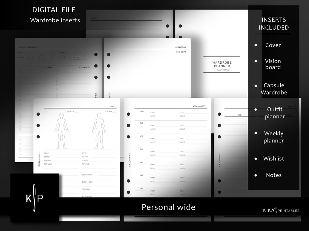 Wardrobe Planner | Personal Wide Printable Inserts | Wardrobe Planner ...