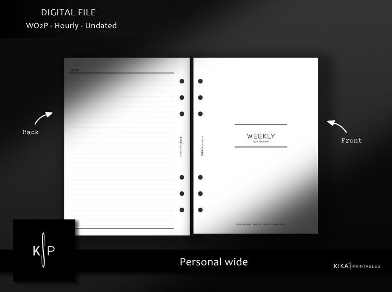 Printable Week on 2 Pages Planner Inserts Personal Wide Minimal Weekly ...