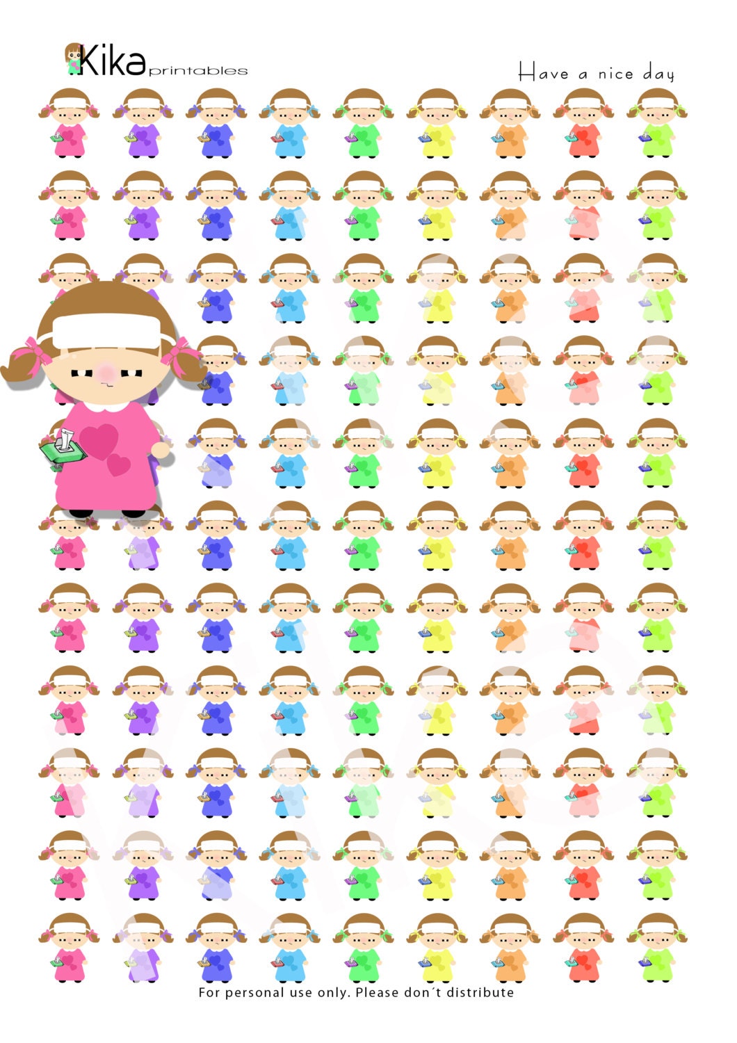 Sick Day Planner Stickers PRINTABLE | Cute Sick Little Girl for Filofax ...