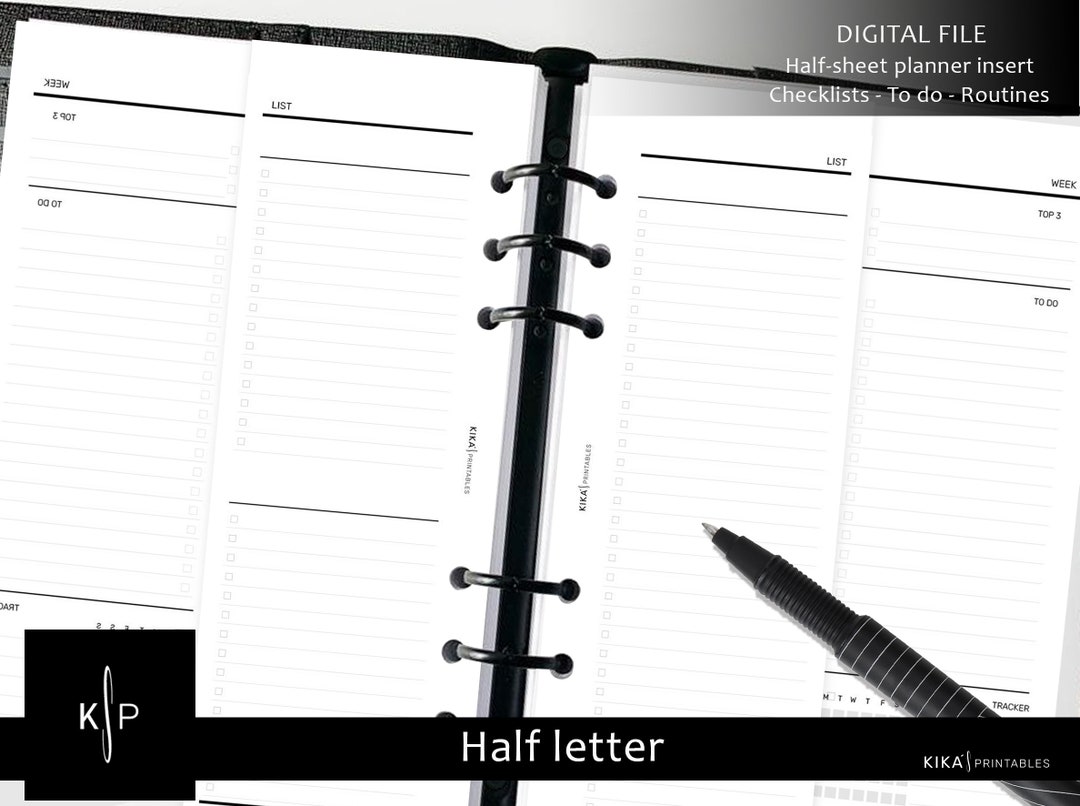 Printable to Do List Planner Inserts - Half Sheet | 3 Options. Checklists, Routines | Minimal US ...