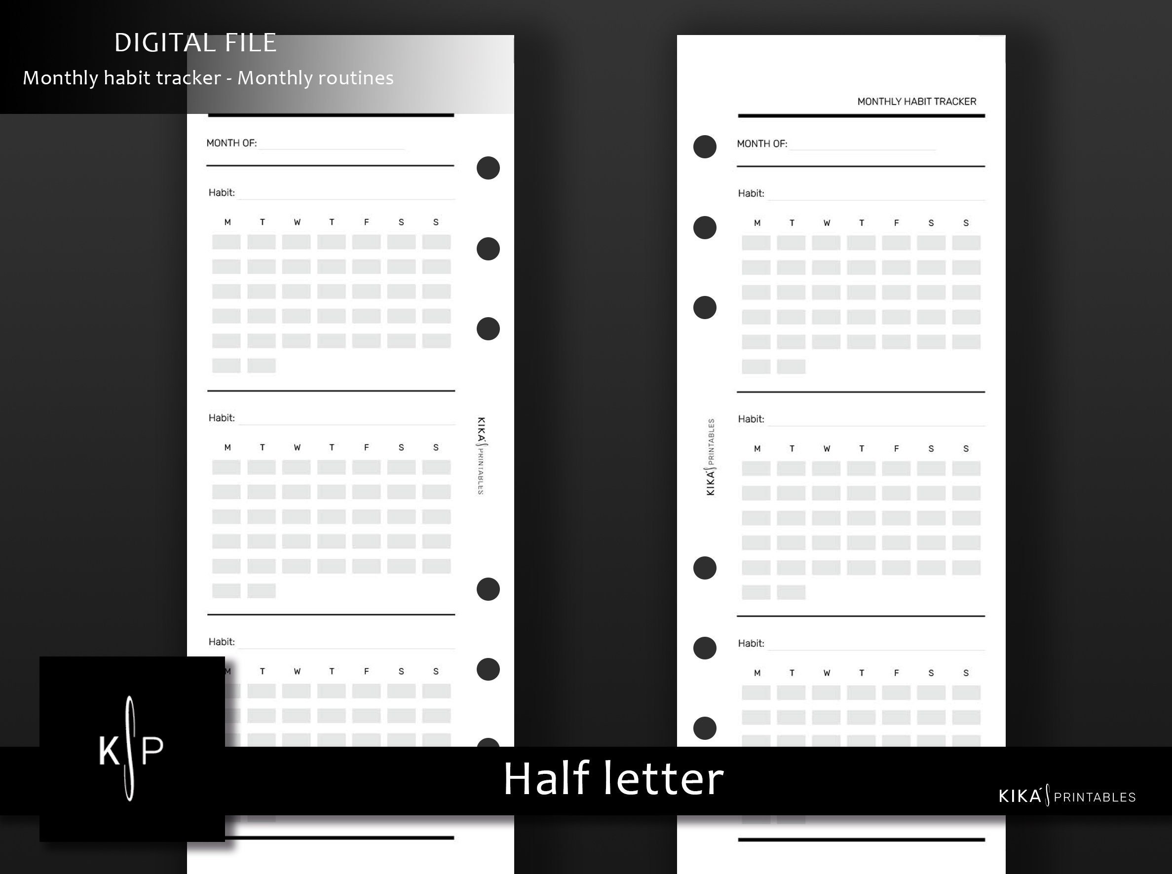 Mothly Tracker Half Letter Planner Inserts Printable Half Sheet Monthly Routine HL Disc-bound ...