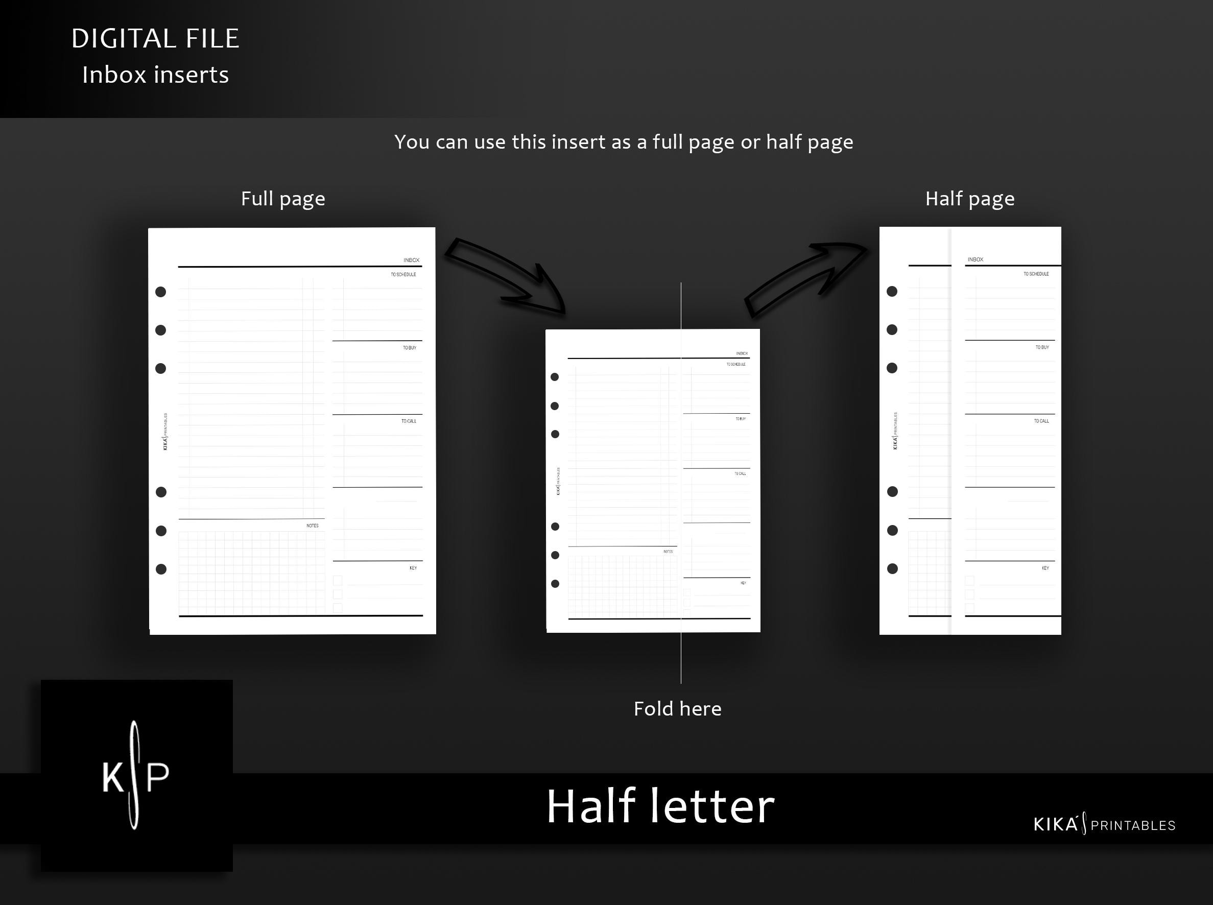 Inbox Half Letter Printable | Planner Insert Inbox Template | Digital ...