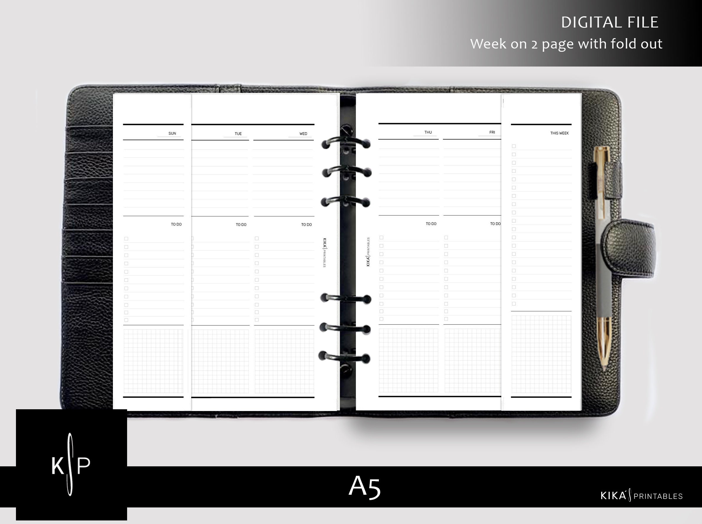 Weekly Fold Out Printable Agenda A5 WO2P Vertical Layout Planner ...