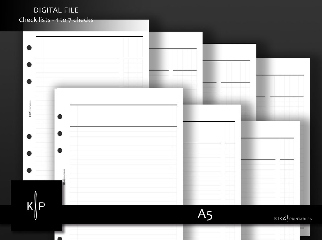 A5 Printable - Minimal Checklist/tracker Planner Inserts |1 to 7 ...