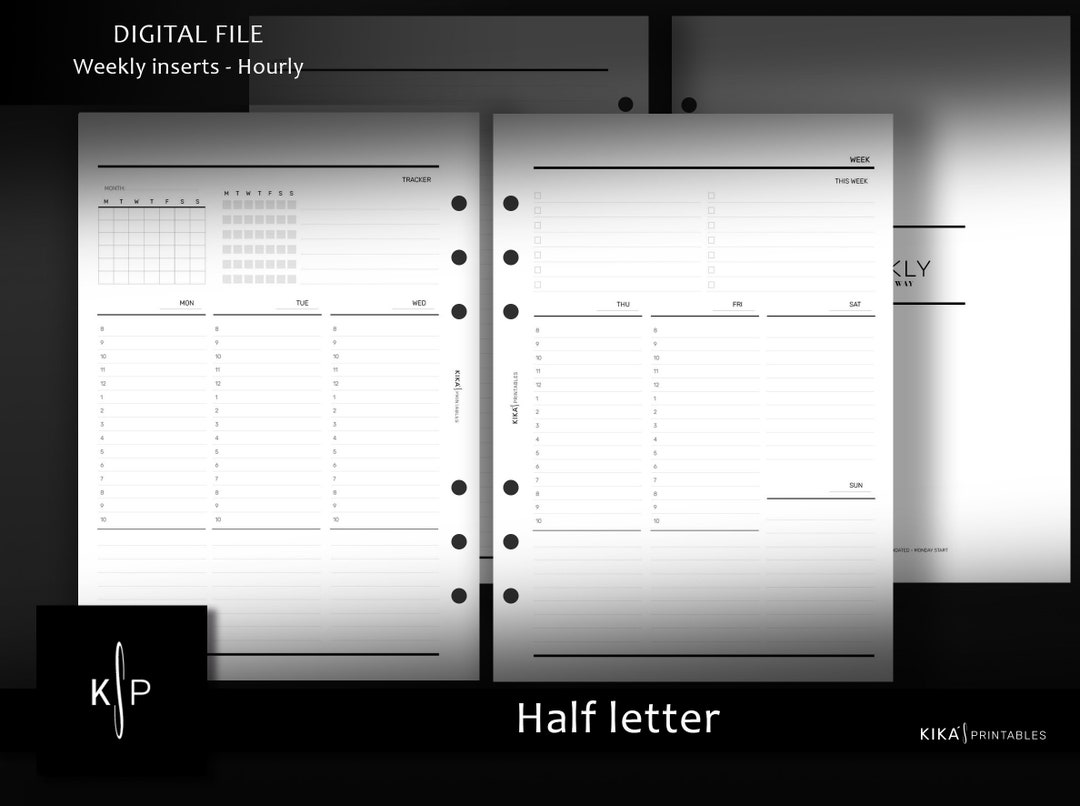 Week on 2 Pages Vertical Printable Planner Inserts - US Half Letter ...