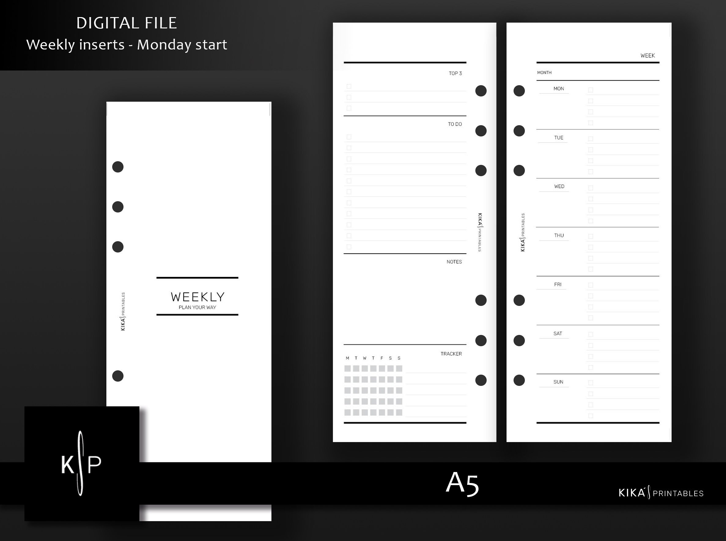 Half Sheet Weekly Planner Insert - Minimal A5 Printable -WO2P Planner ...