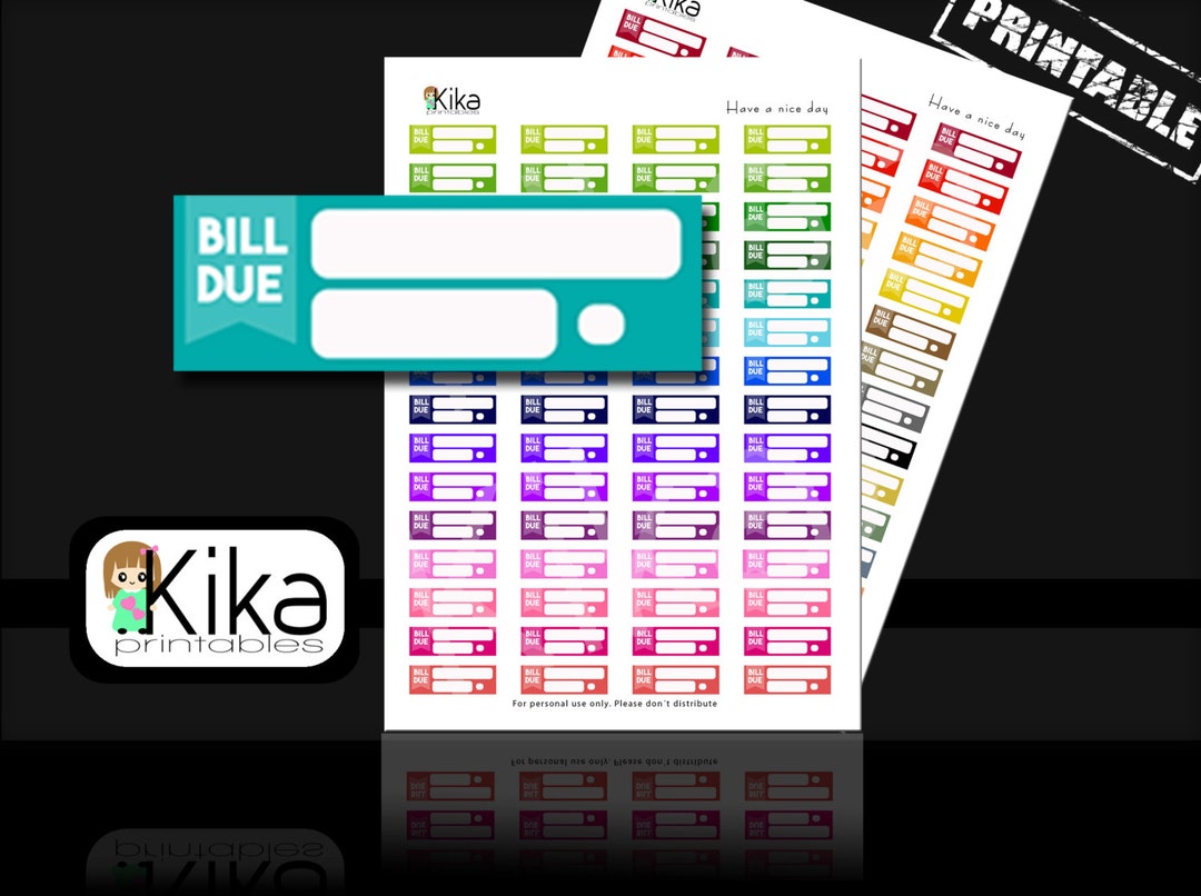Bill Due Stickers PRINTABLE | Double Sized Bill Labels for Filofax ...