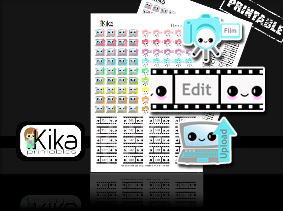 Film, Edit, Upload Planner Stickers PRINTABLE | Youtube Kawaii Stickers ...