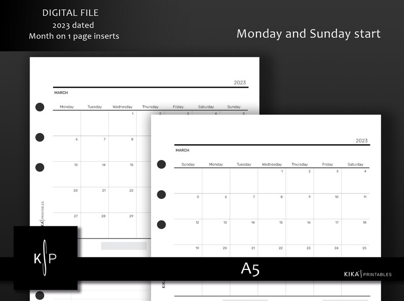 Printable 2023 Monthly Planner Inserts A5 Month on 1 Page Printable ...